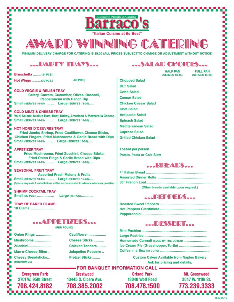 Catering – Barraco’s Restaurante, Pizzaria & Catering